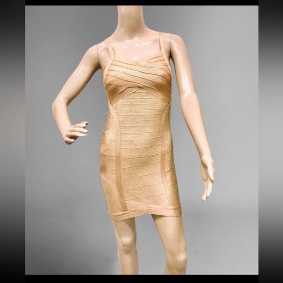 Herve Leger | Dresses | Nwt Herve Leger Dress In Gold Metallic | Poshmark